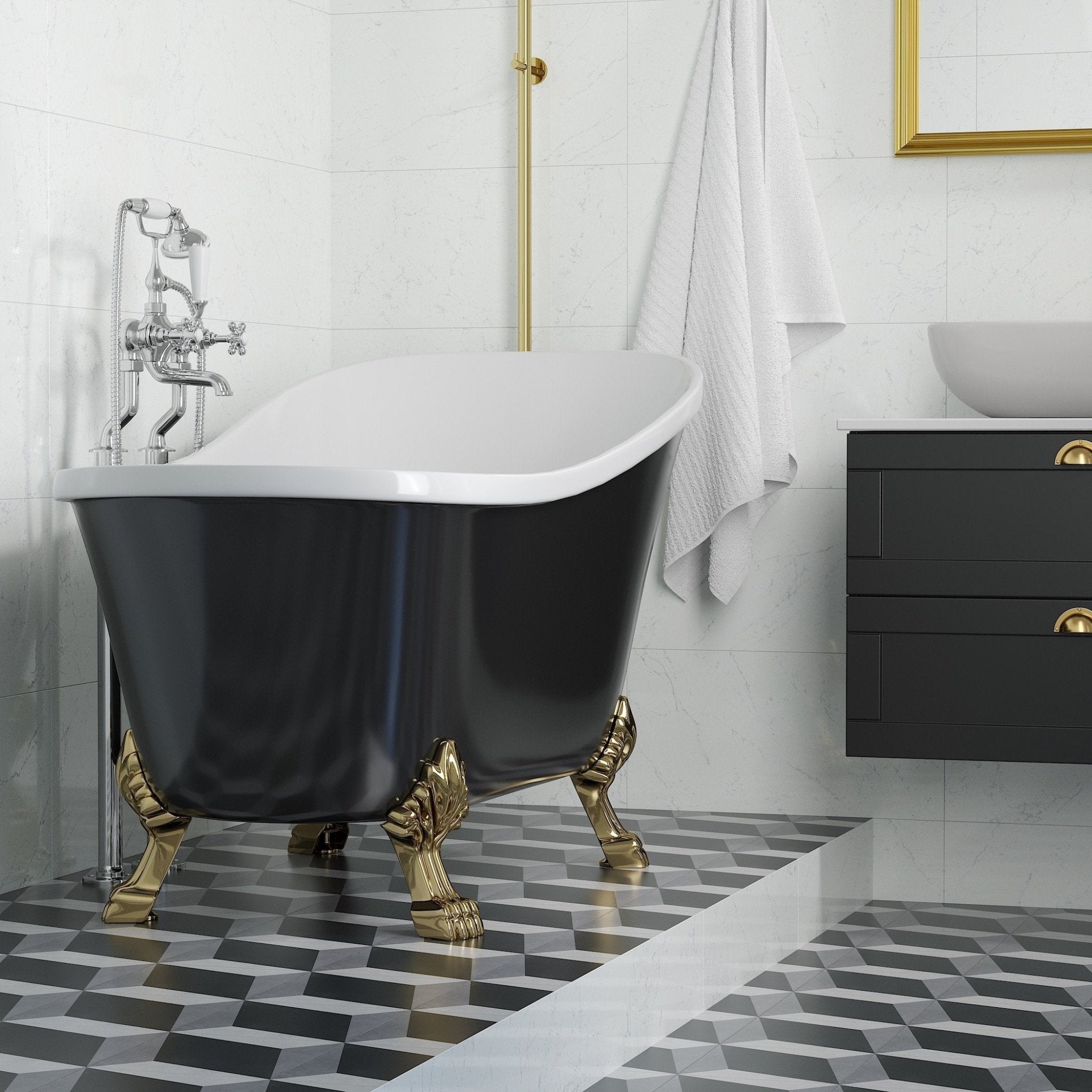 Svinkløv, Badkar, Svart Blank - 150 cm